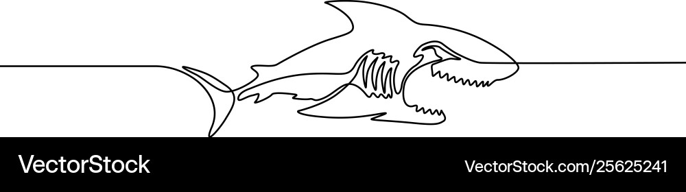 Continuous one line shark isolated on white Vector Image