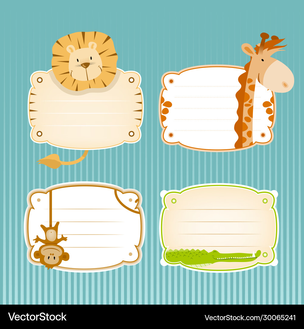 Cute jungle animals label set Royalty Free Vector Image