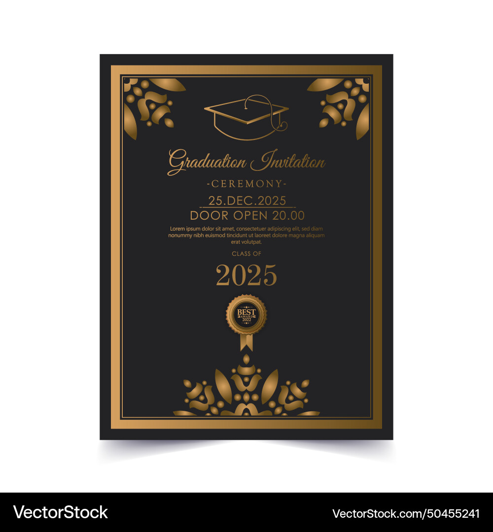 Elegant dark graduation invitation template Vector Image