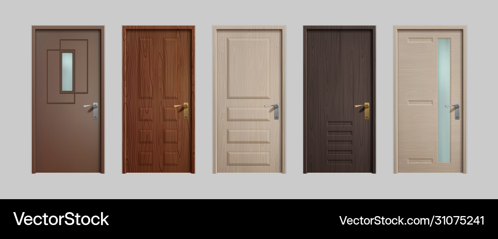 Realistic doors 3d wooden home entry front Vector Image