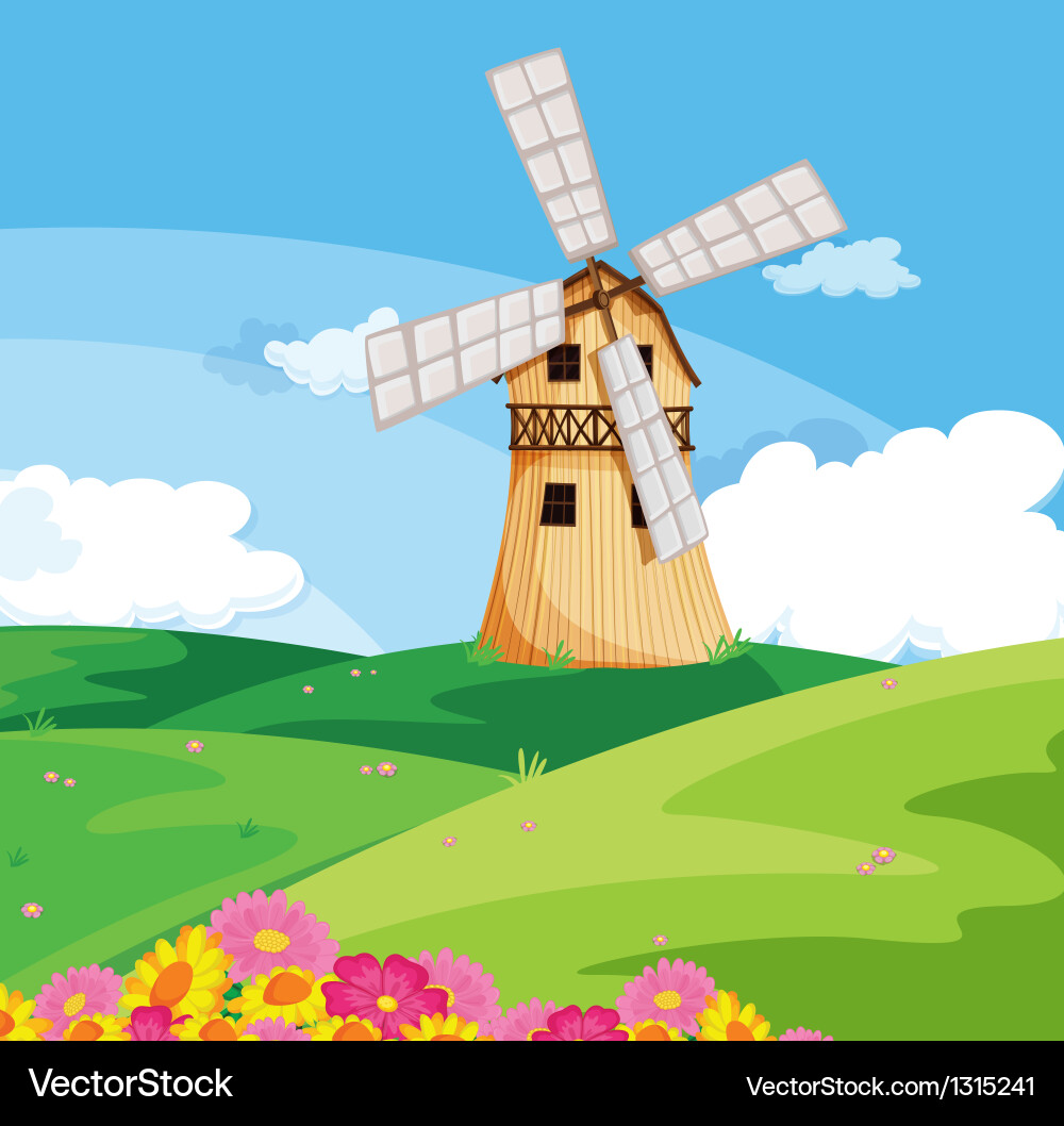 Scenic Windmill on a Hill Royalty Free Vector Image