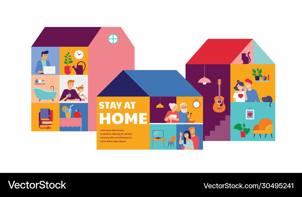 Stay at home concept design house facade Vector Image