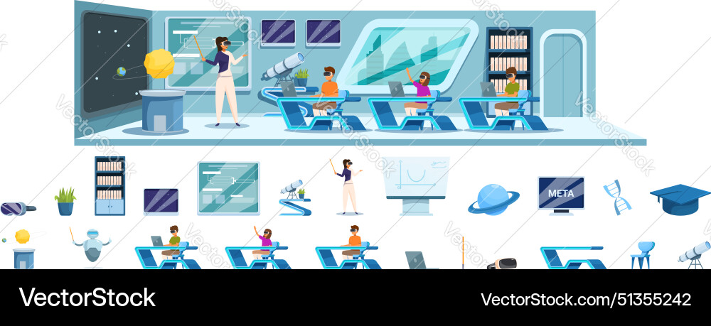 Futuristic school a classroom scene Royalty Free Vector