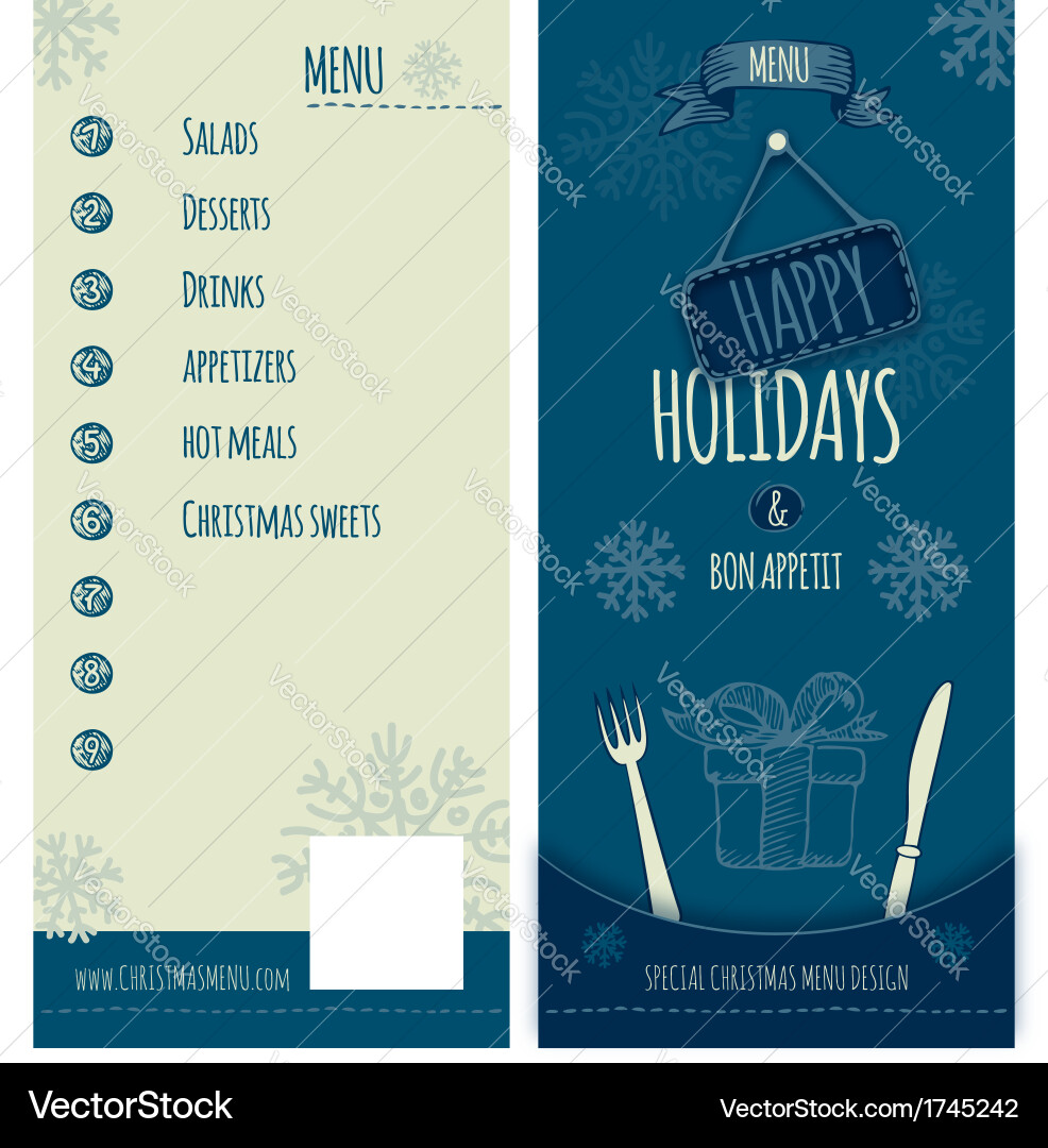 Happy holiday christmas menu Royalty Free Vector Image