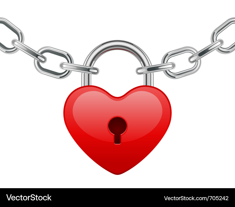 Red shiny heart lock shape on chain Royalty Free Vector