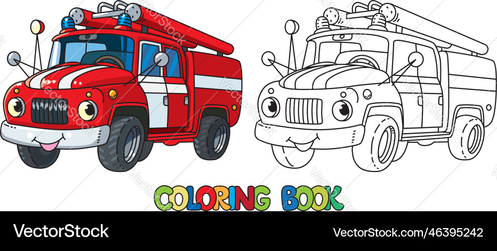 Retro Fire Engine Coloring Page Royalty Free Vector Image