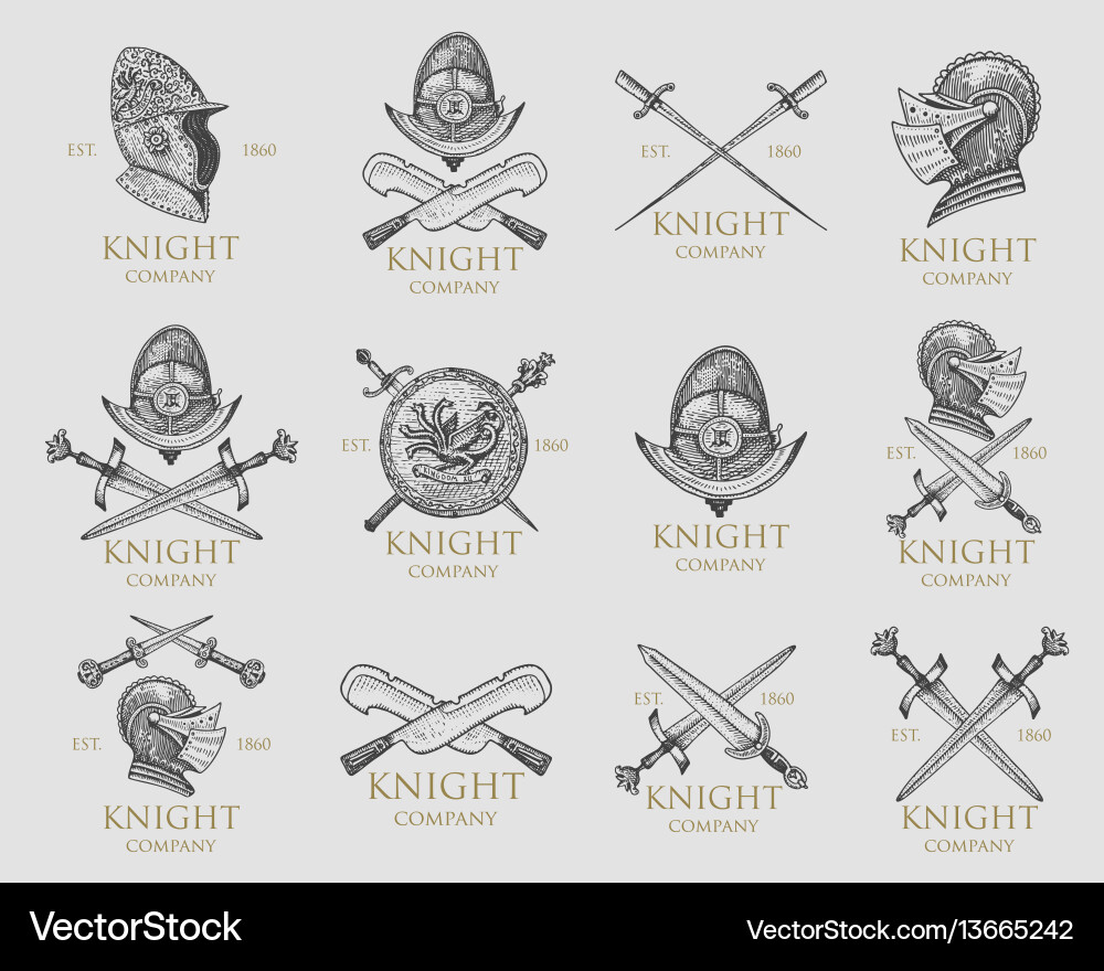 Set of monochrome knights emblems badges labels Vector Image