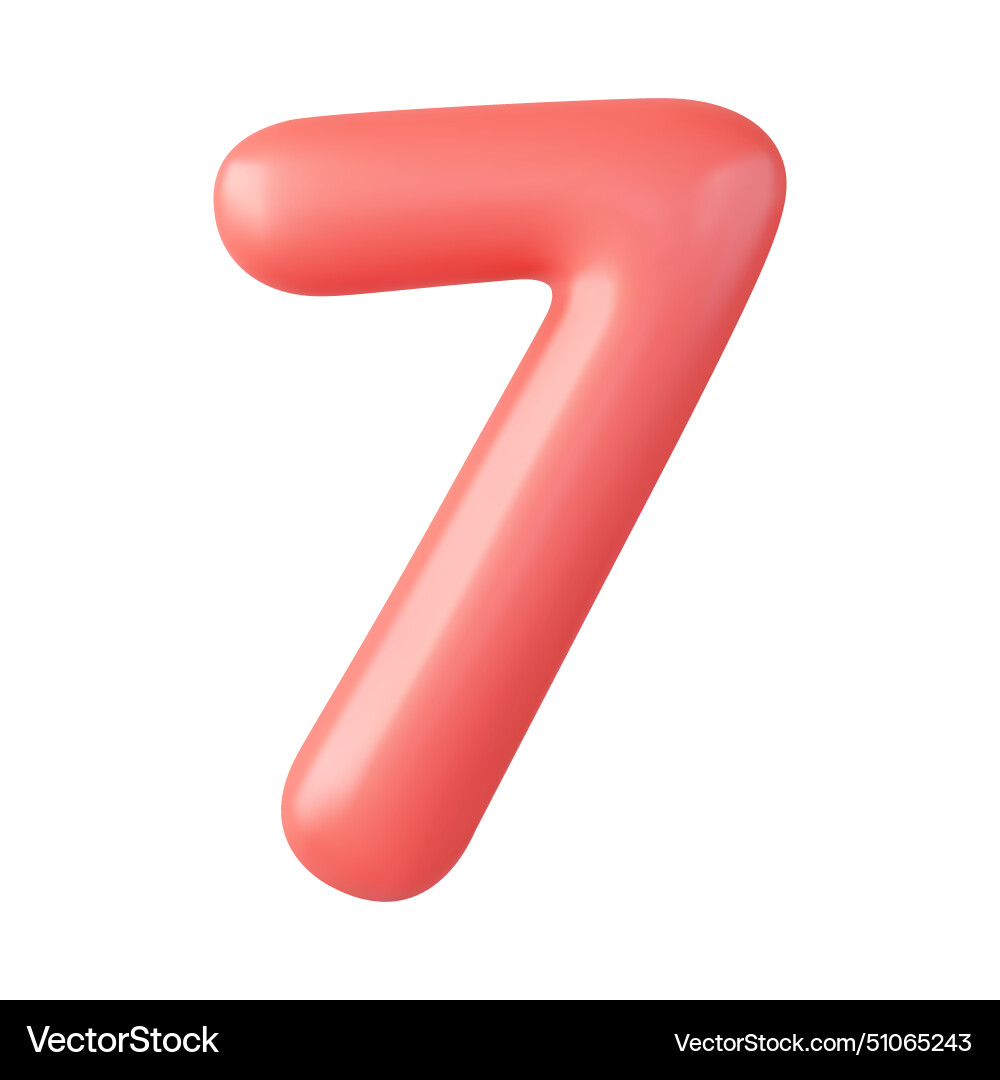 3d number 7 seven sign red color Royalty Free Vector Image