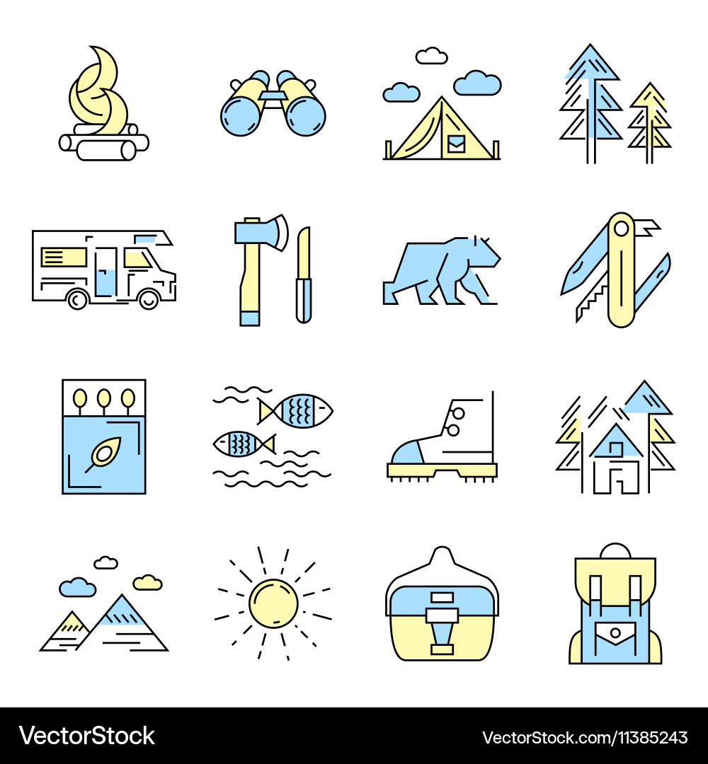 Camping icon set in color Royalty Free Vector Image