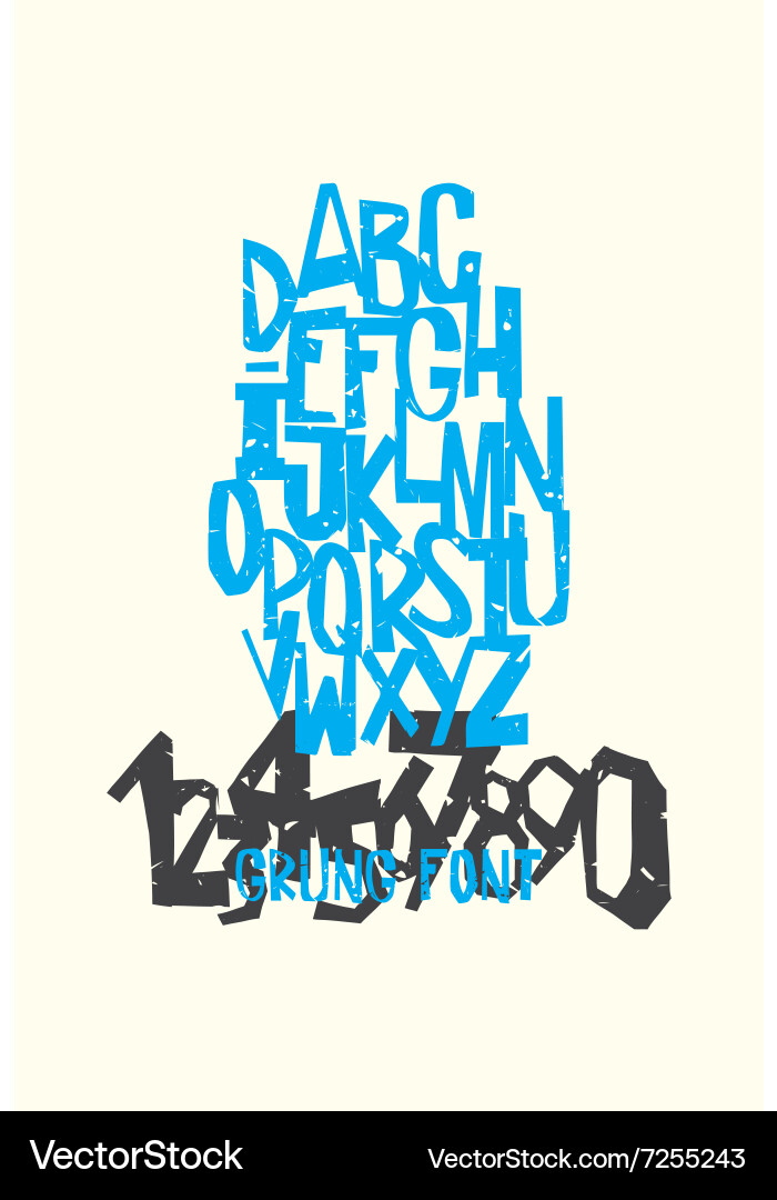 Funny grunge alphabet letters with numbers Vector Image