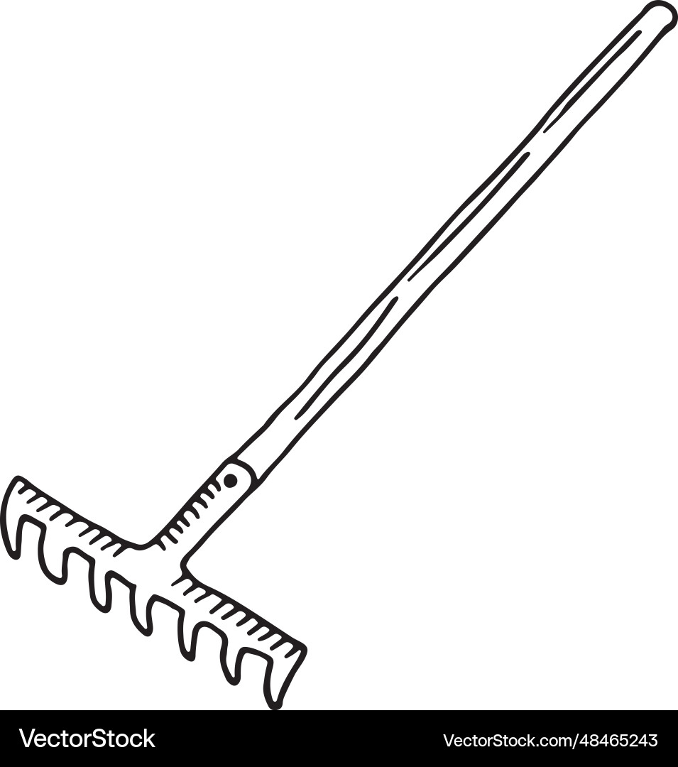 Garden rake icon farming tool black doodle Vector Image