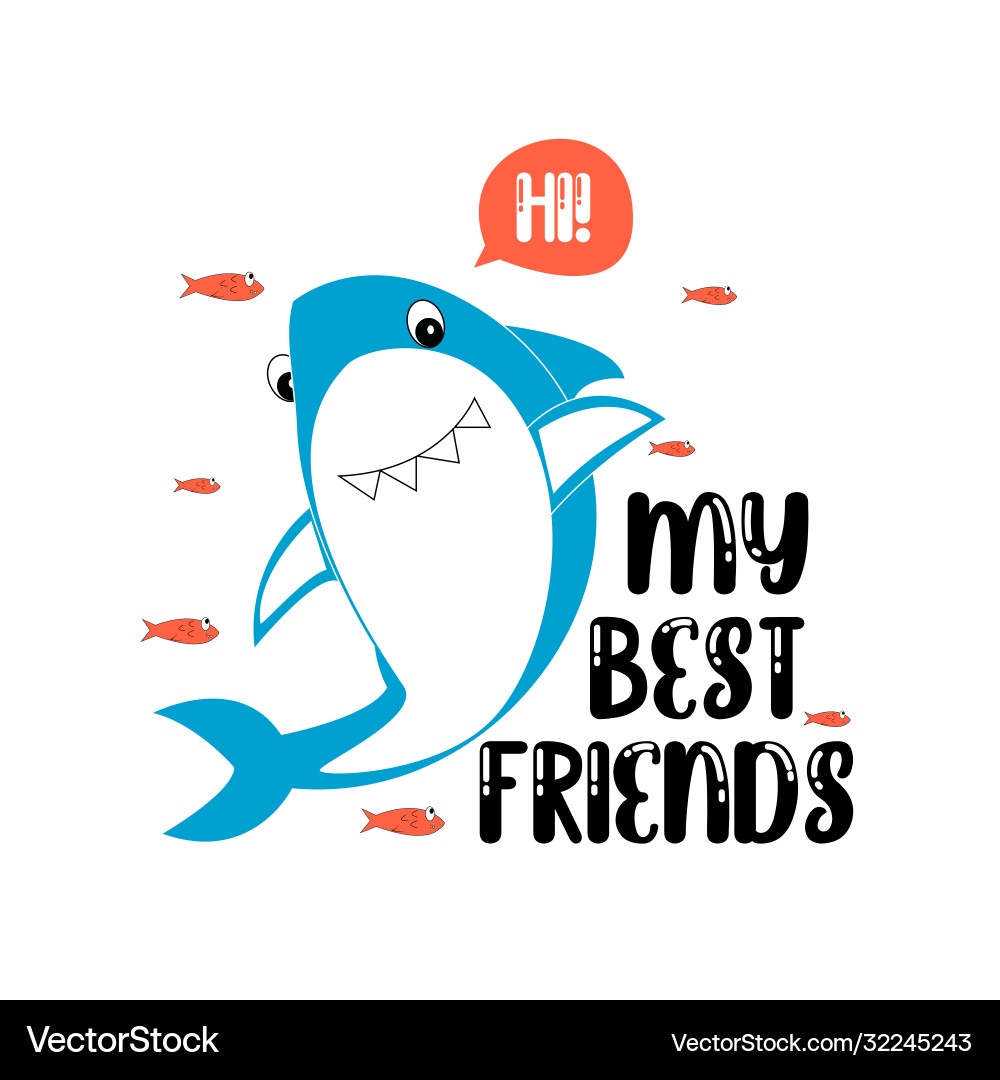 Hand drawing shark print design with slogan Vector Image