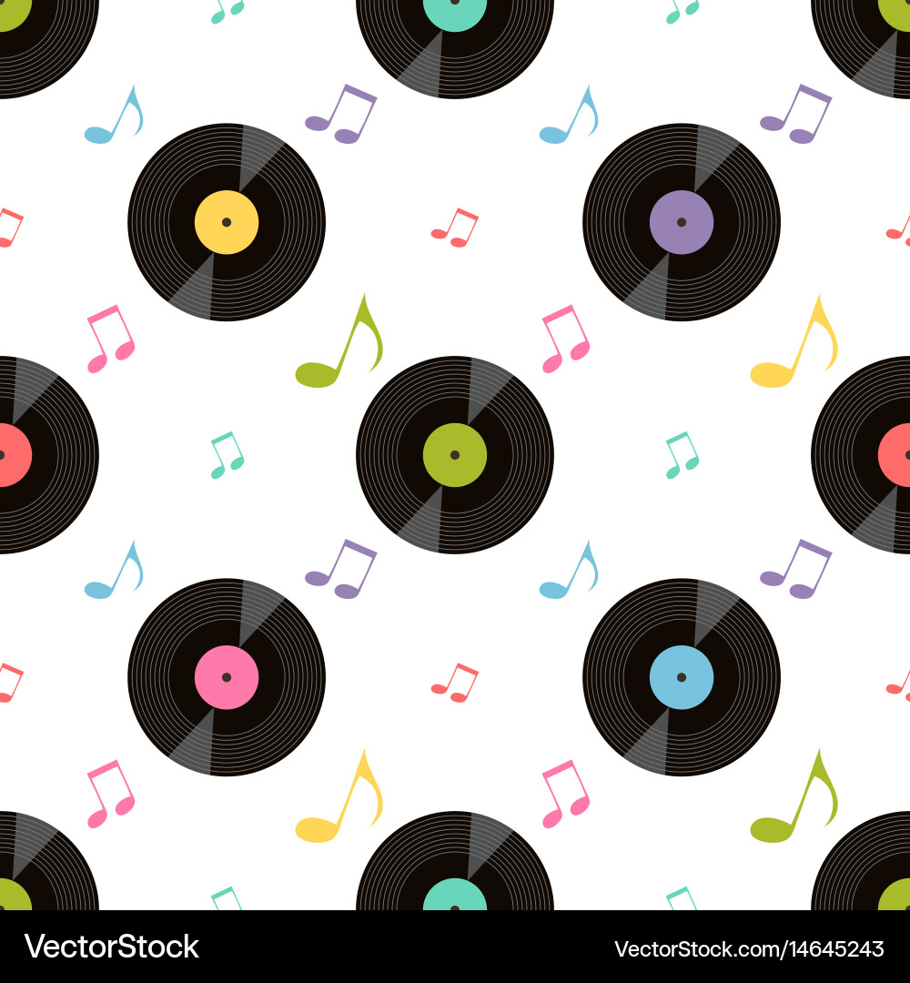 Muster mit bunten Noten und Vinil Lizenzfreies Vektorbild