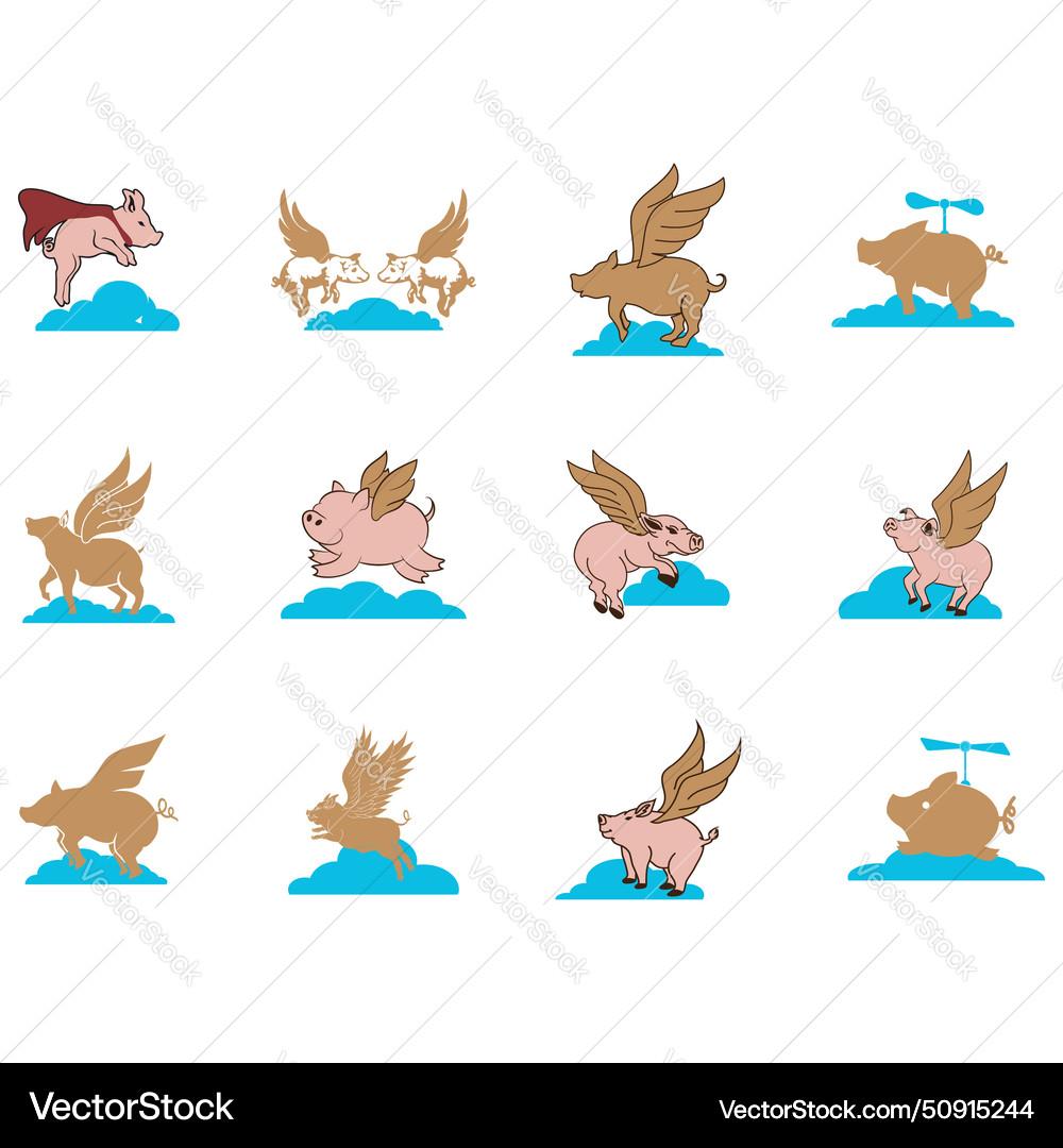 Collection of flying pig logos Royalty Free Vector Image