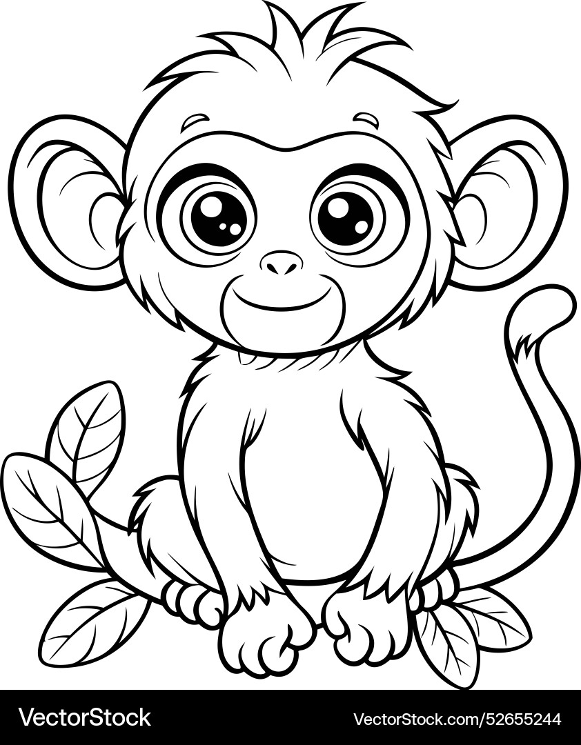 Cute monkey coloring page Royalty Free Vector Image
