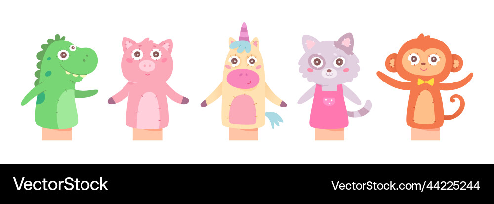 Cute toys for puppet show set isolated forest Vector Image