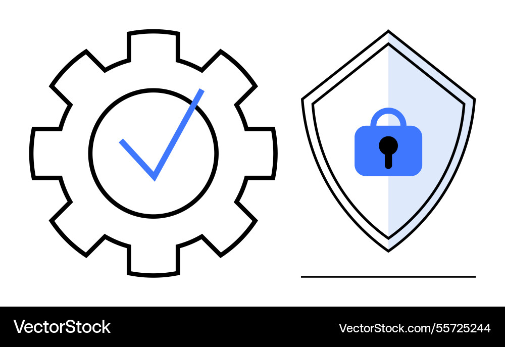 Gear with check mark and shield lock Royalty Free Vector
