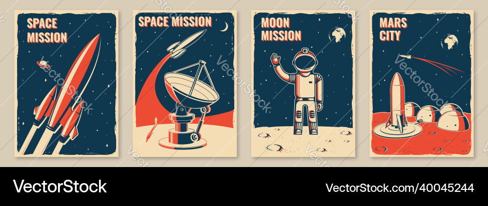 Mars city and space mission posters banners Vector Image