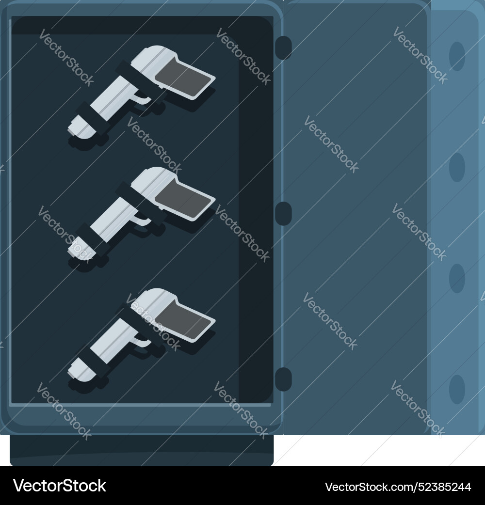 Open safe with pistols fixed inside secure gun Vector Image