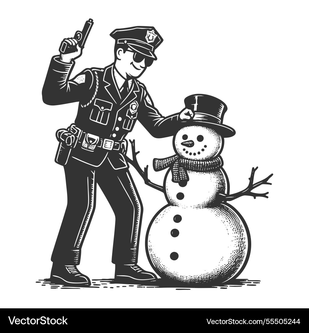 Police officer and snowman Royalty Free Vector Image