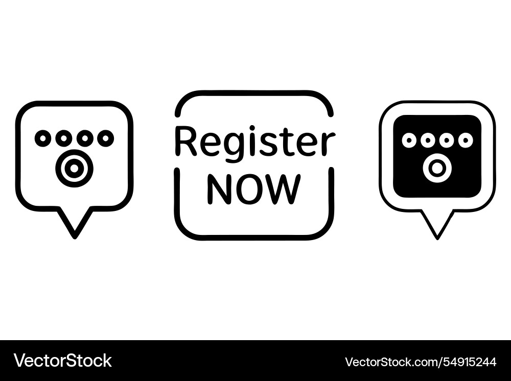 Set of register now speech bubble icons Royalty Free Vector