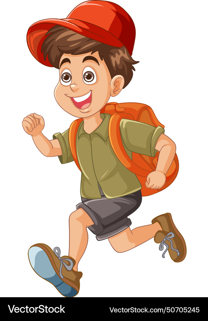 Cheerful young boy running with a backpack Vector Image