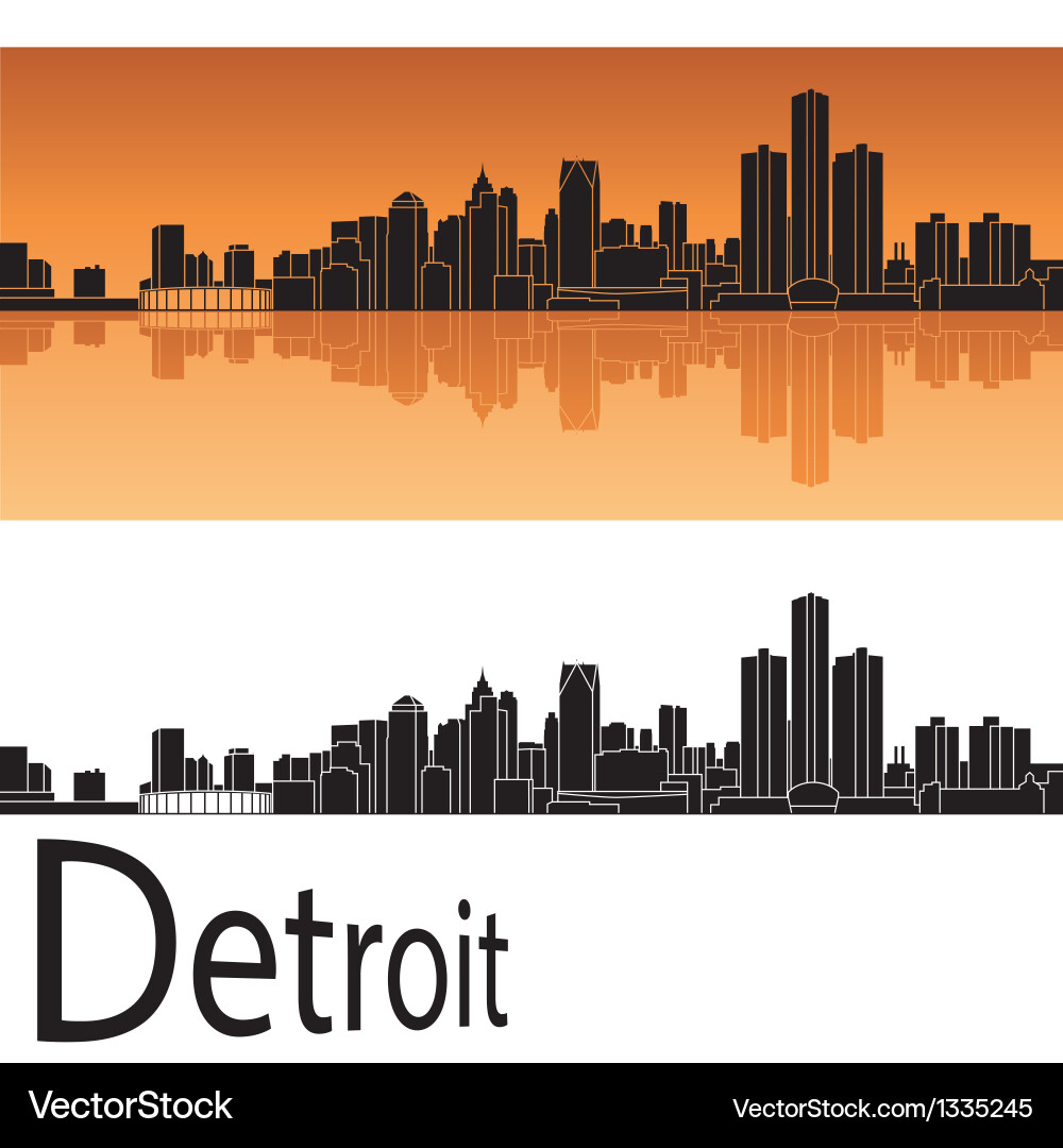 Detroit Skyline Orange Background Royalty Free Vector Image