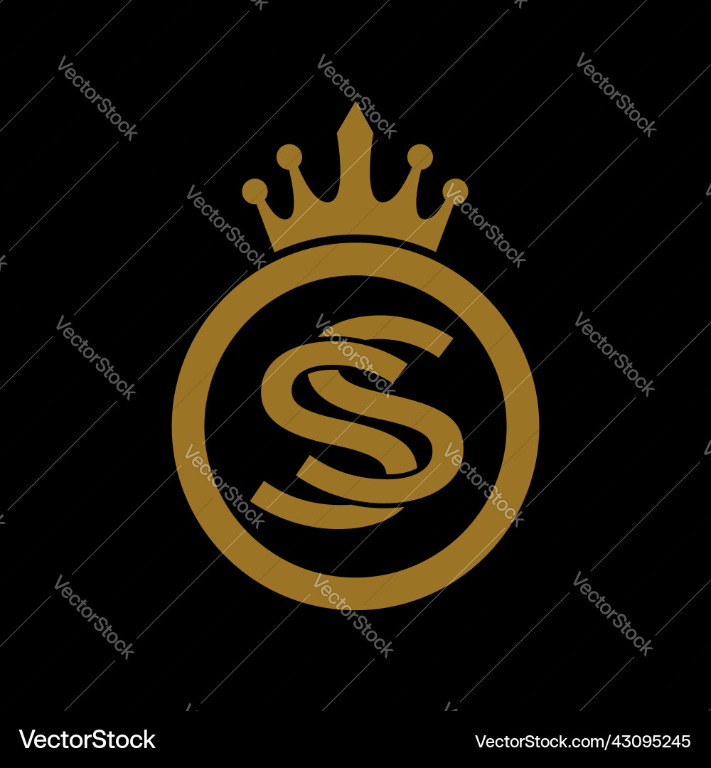 Golden initial letter ss with crown logo design Vector Image
