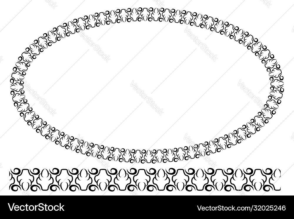 Black rounded corner oval floral frame isolated Vector Image