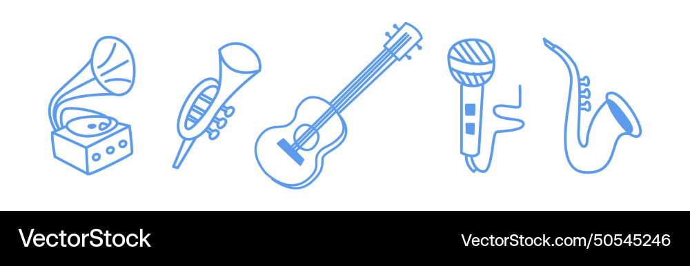 Music object and instrument blue line element Vector Image
