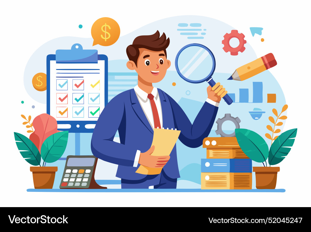 Businessman analyzing financial data Royalty Free Vector Businessman analyzing financial data Royalty Free Vector