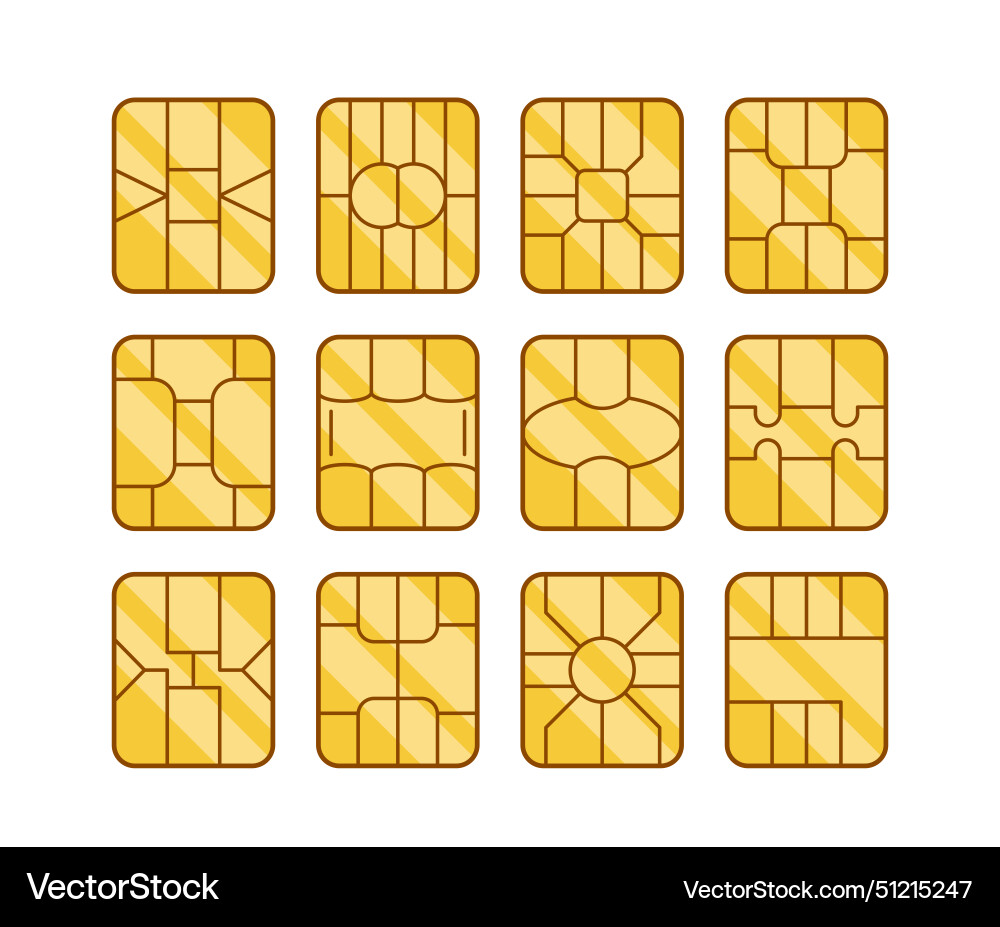 Collection of diverse sim card designs each Vector Image