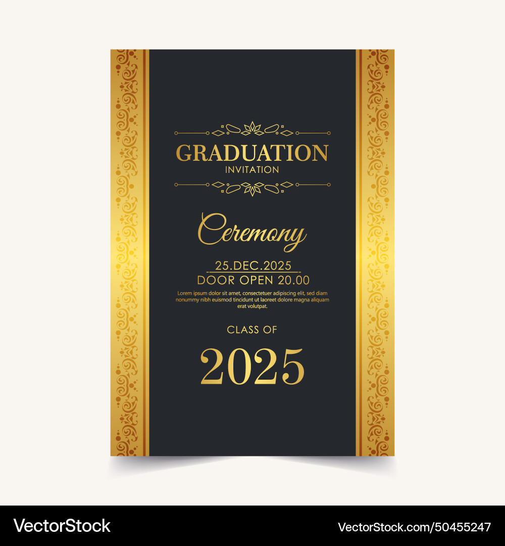 Elegant dark graduation invitation template Vector Image