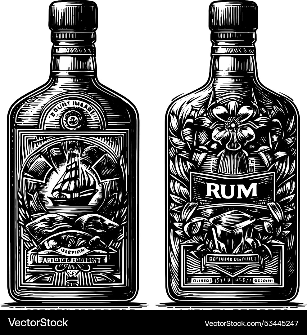 Hand drawn rum bottle labels with intricate Vector Image