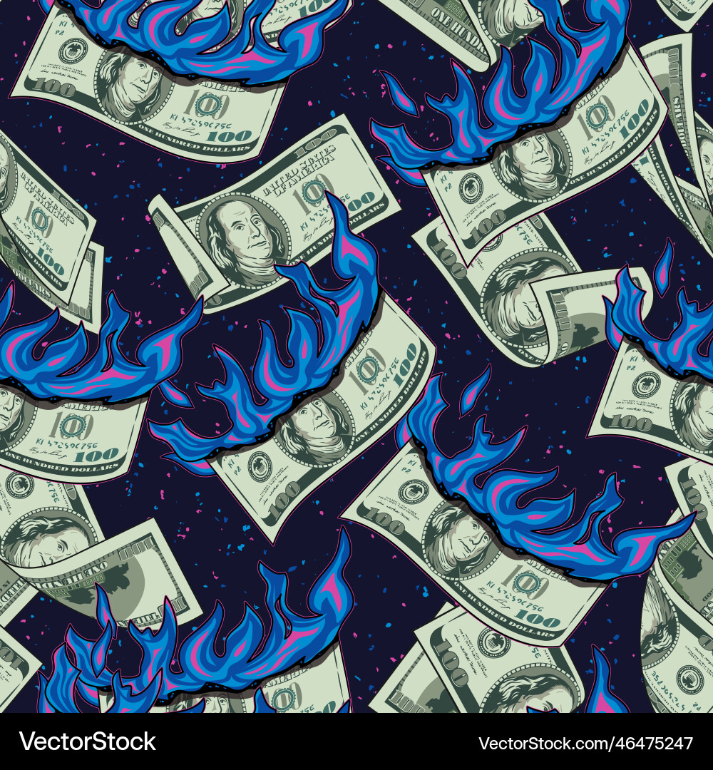 Money pattern with burning 100 dollar bills Vector Image