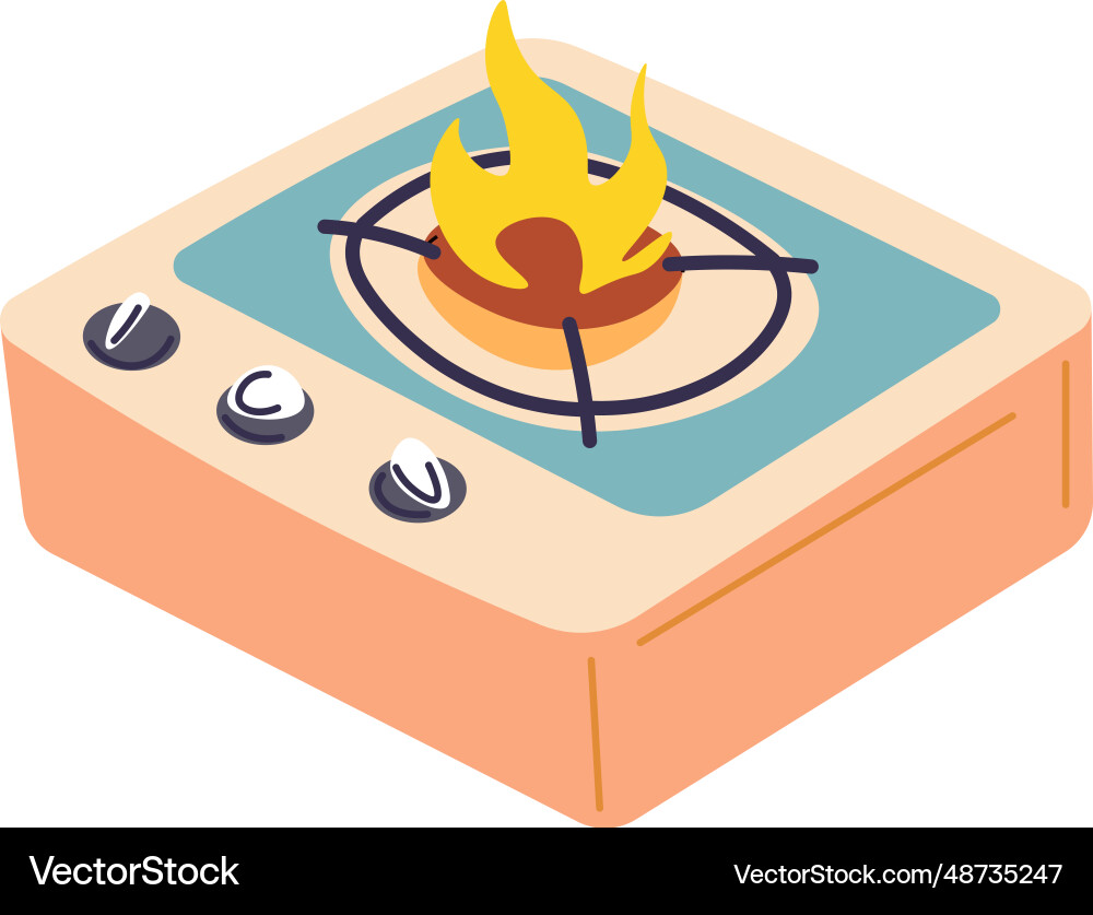 Portable stove with flame for cooking outdoors Vector Image