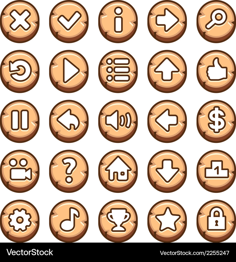 Wooden round video game buttons Royalty Free Vector Image