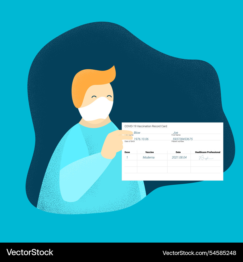 Cartoon color character and vaccination record Vector Image