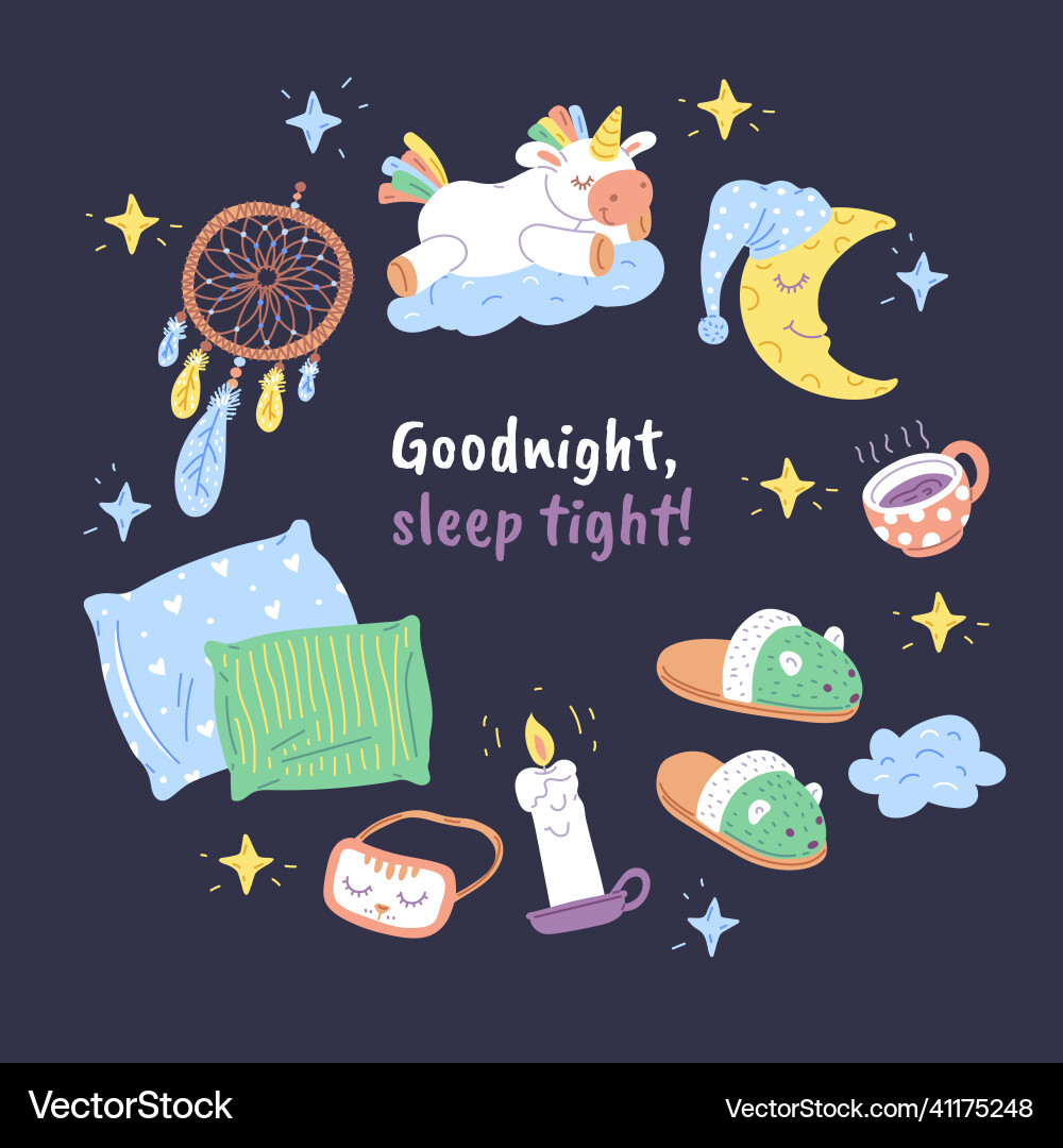 Good night sleep tight lettering phrase card Vector Image