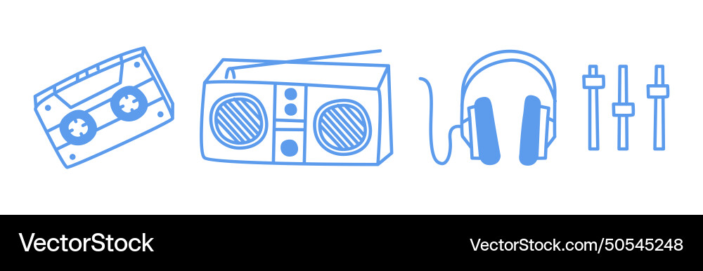 Music object and instrument blue line element Vector Image