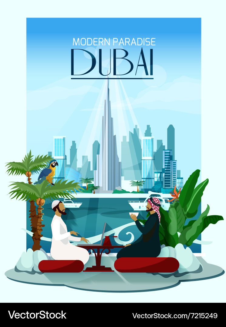 Dubai city poster with burj khalifa Royalty Free Vector