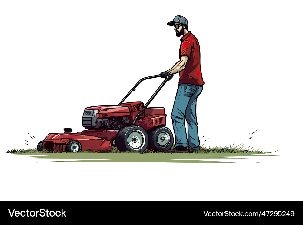 Man Mowing Lawn with Ride-On Mower Royalty Free Vector Image