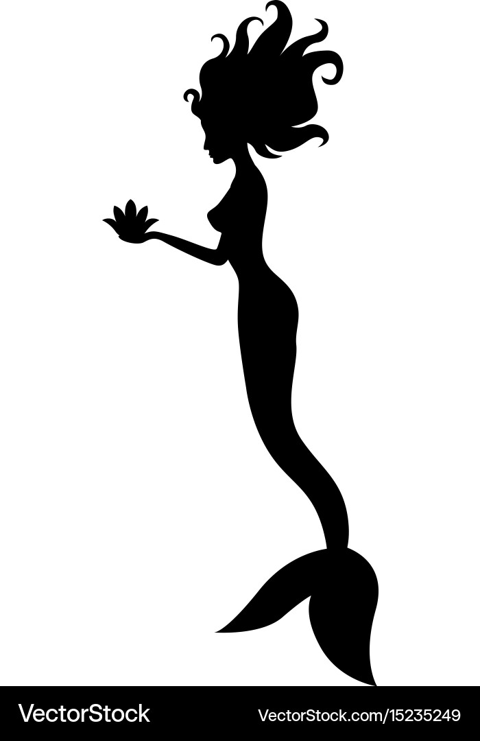 Silhouette of mermaid with flower Royalty Free Vector Image