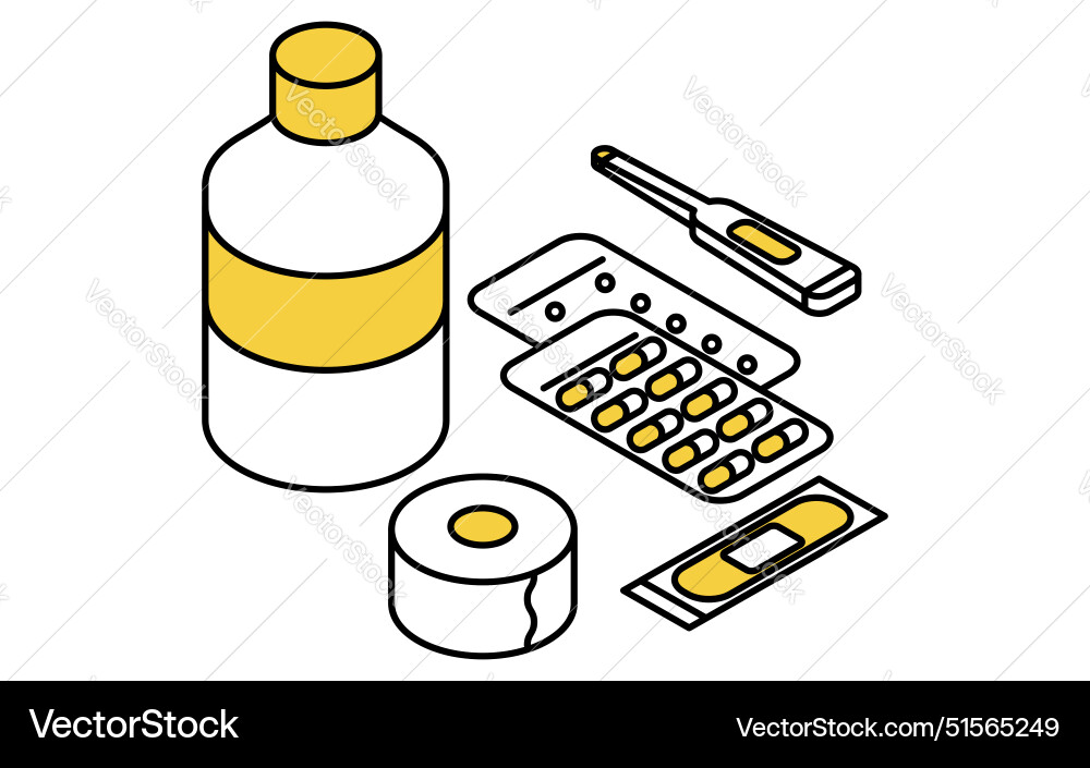 Simple line drawing of emergency kit first-aid Vector Image