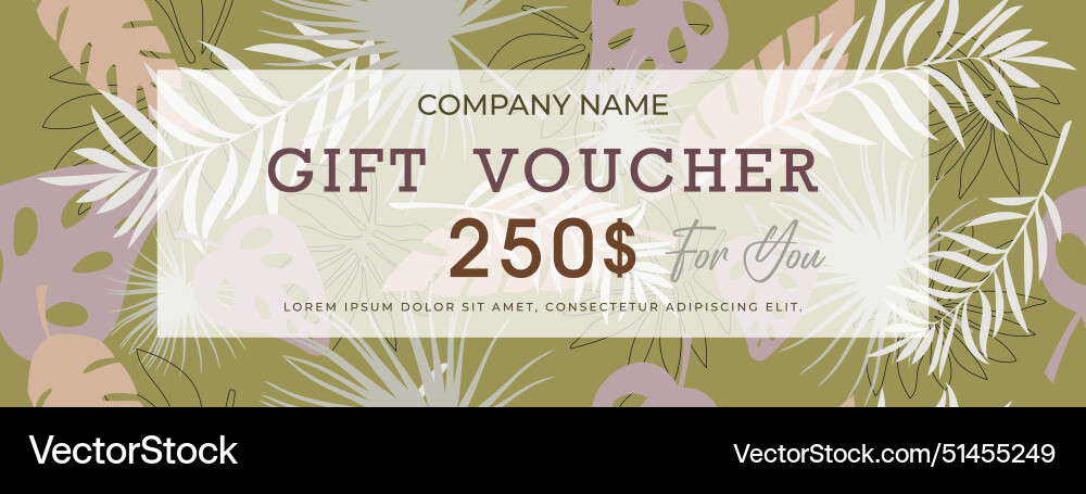Tropical style gift certificate template cover Vector Image