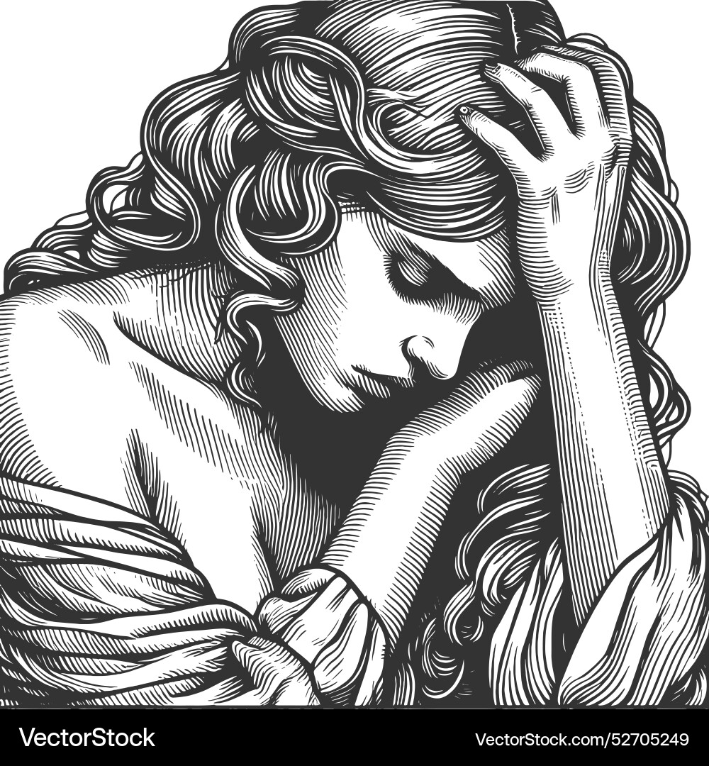 Woman deep thought or stress Royalty Free Vector Image