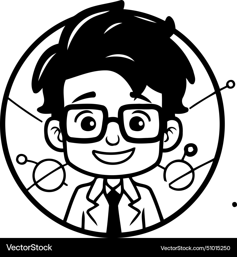 Cartoon scientist character in circle science Vector Image
