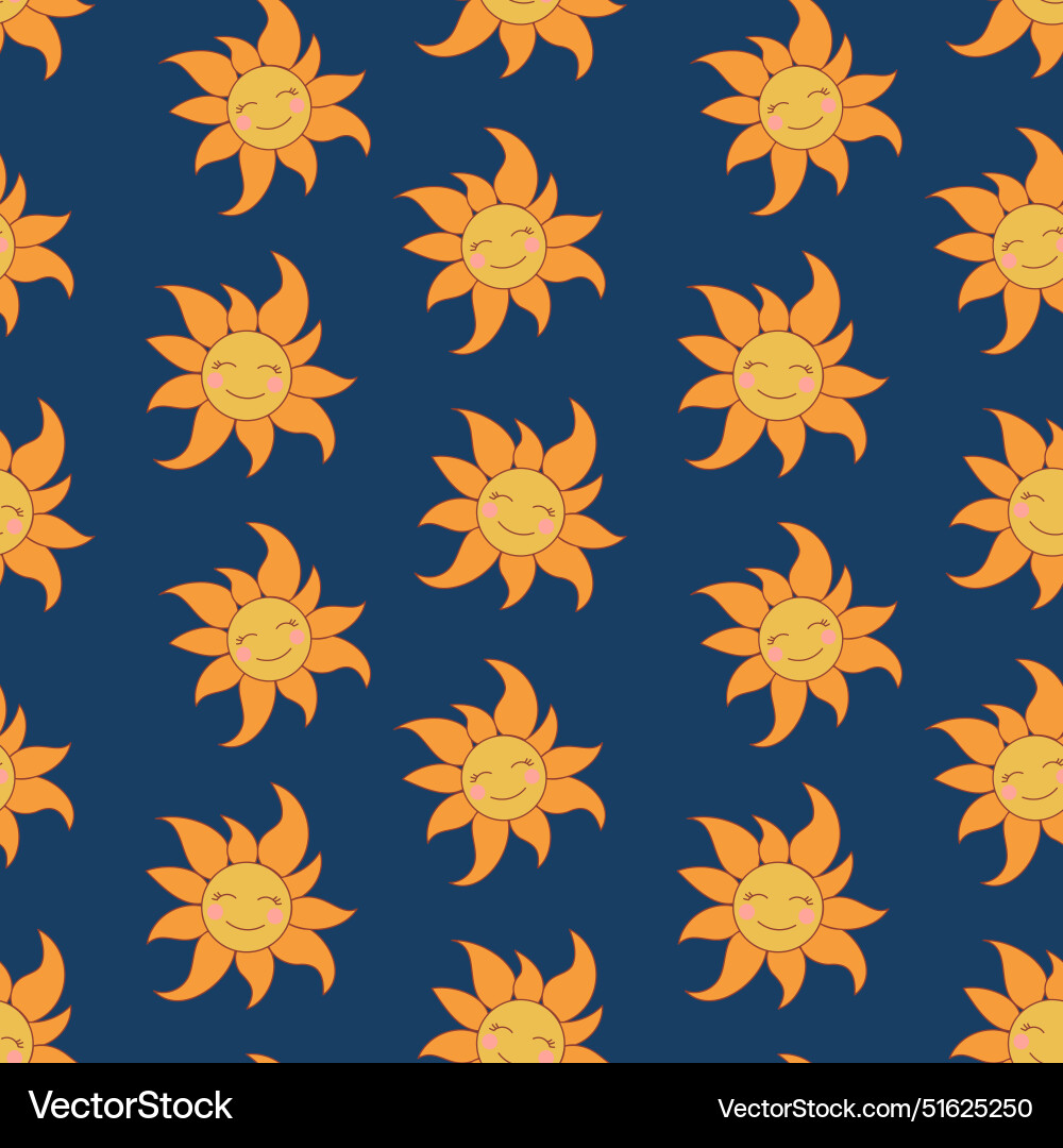 Groovy smiling sun on blue background seamless Vector Image