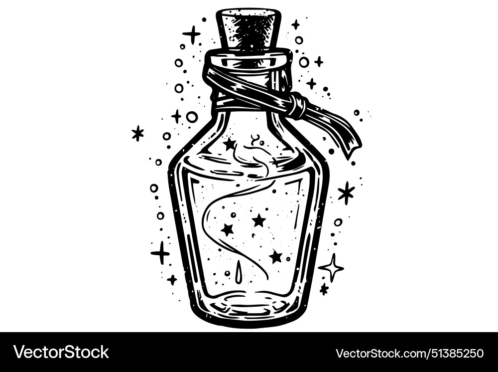 Magic bottle with potion hand drawn ink sketch Vector Image