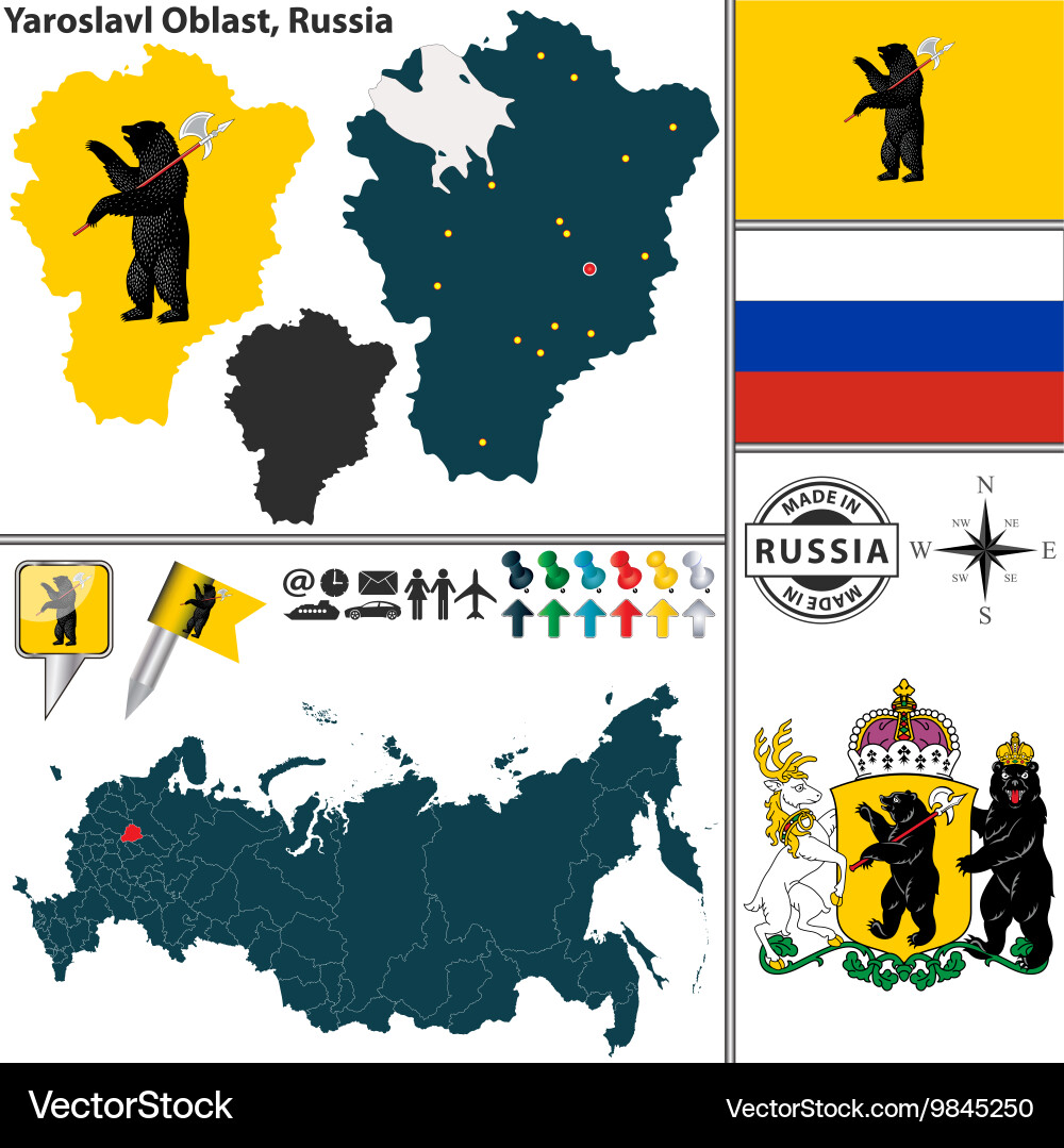 Map of oblast yaroslavl Royalty Free Vector Image